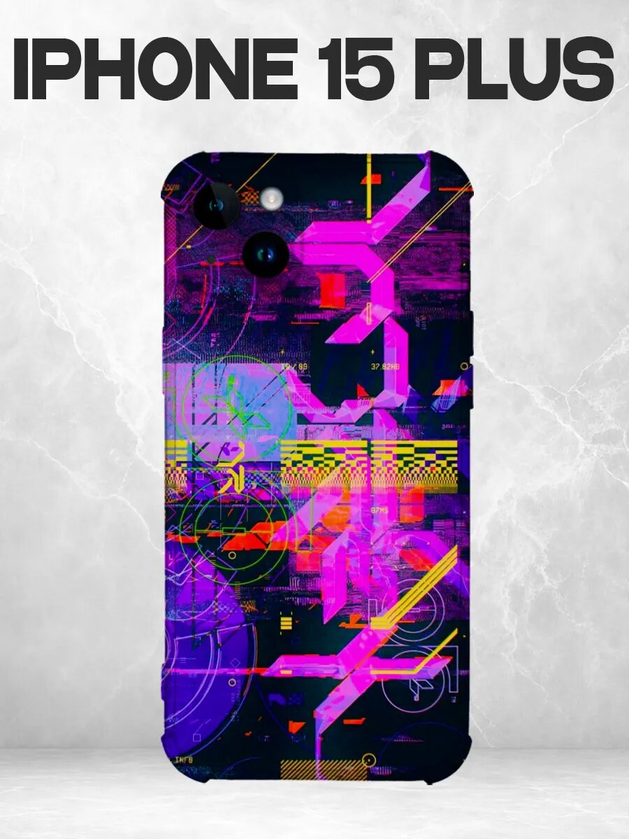 Чехол на iPhone 15 Plus скейтер неон киберпанк