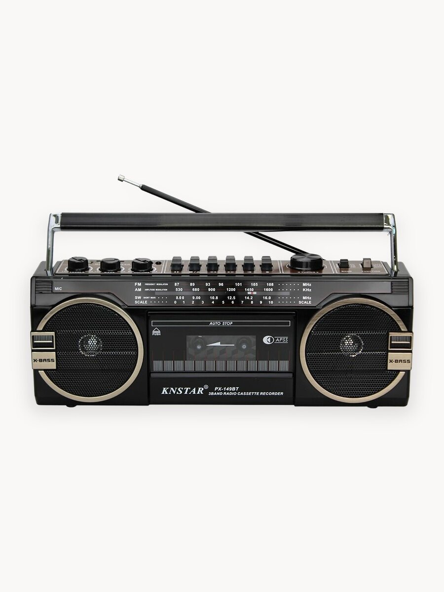 Магнитола PX-149BT, винтаж, с Bluetooth и USB, два динамика, черная