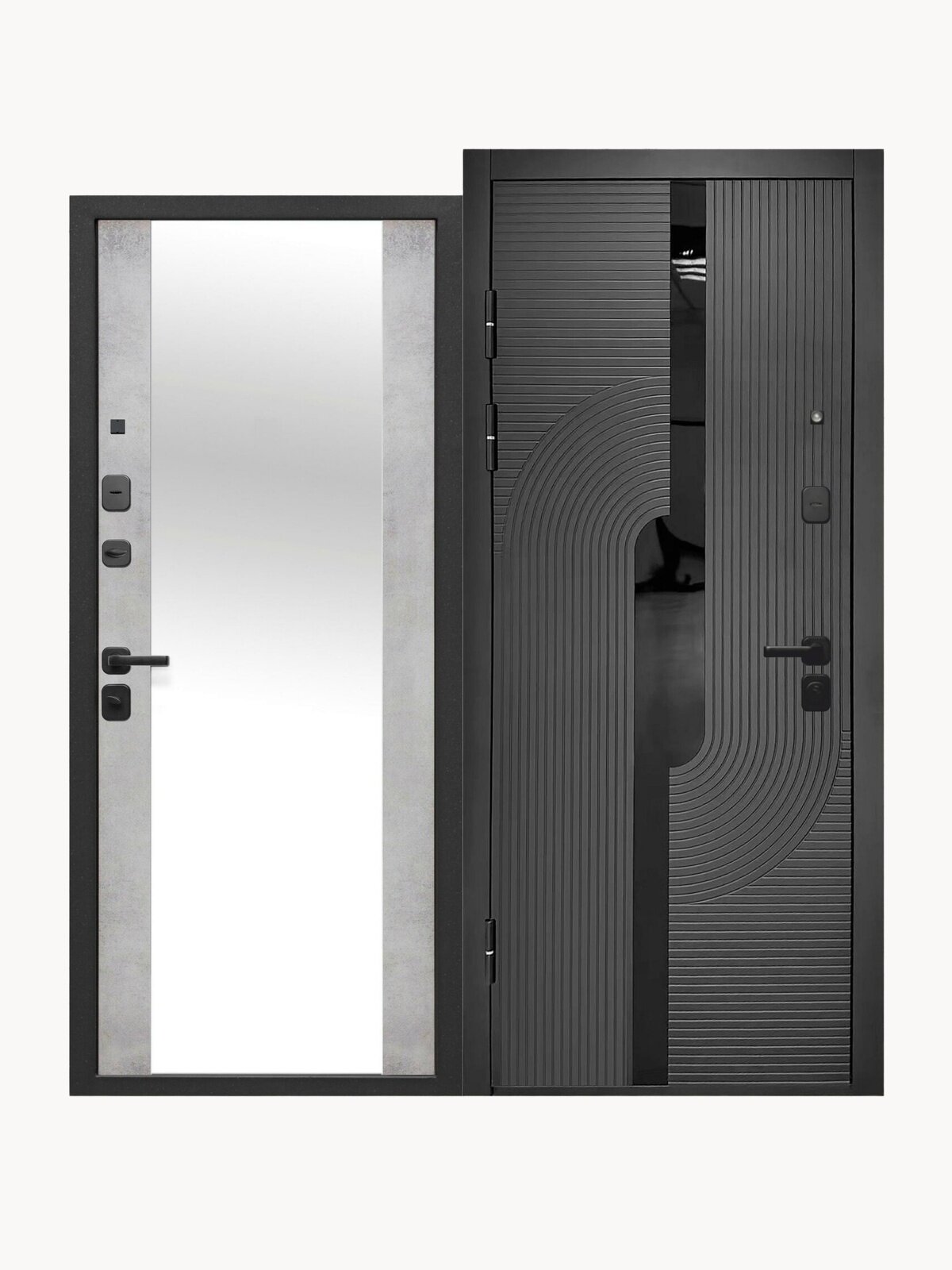 Входная дверь металлическая 10 см 2 МДФ Букле графит Зеркало Бетон Снежный 2050х860 Левая