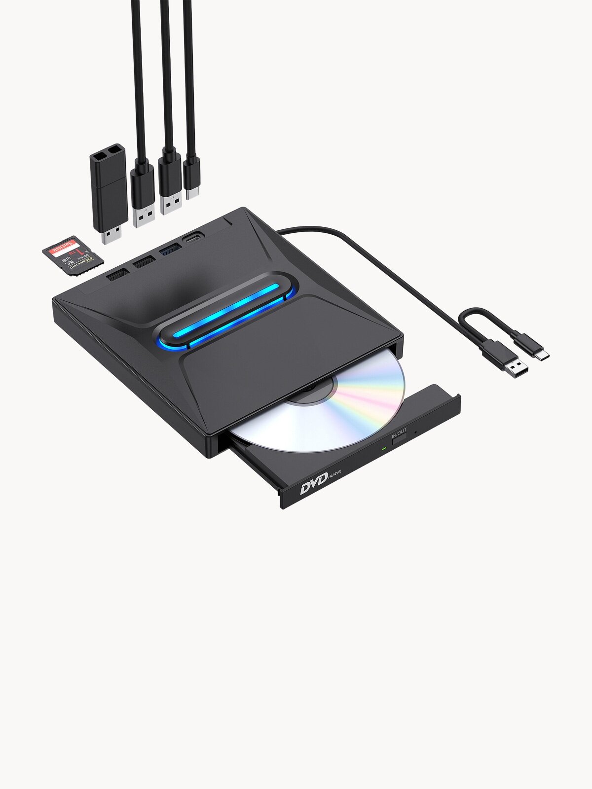 6-в-1 многофункциональный USB-внешний оптический привод, рекордер, карта расширения