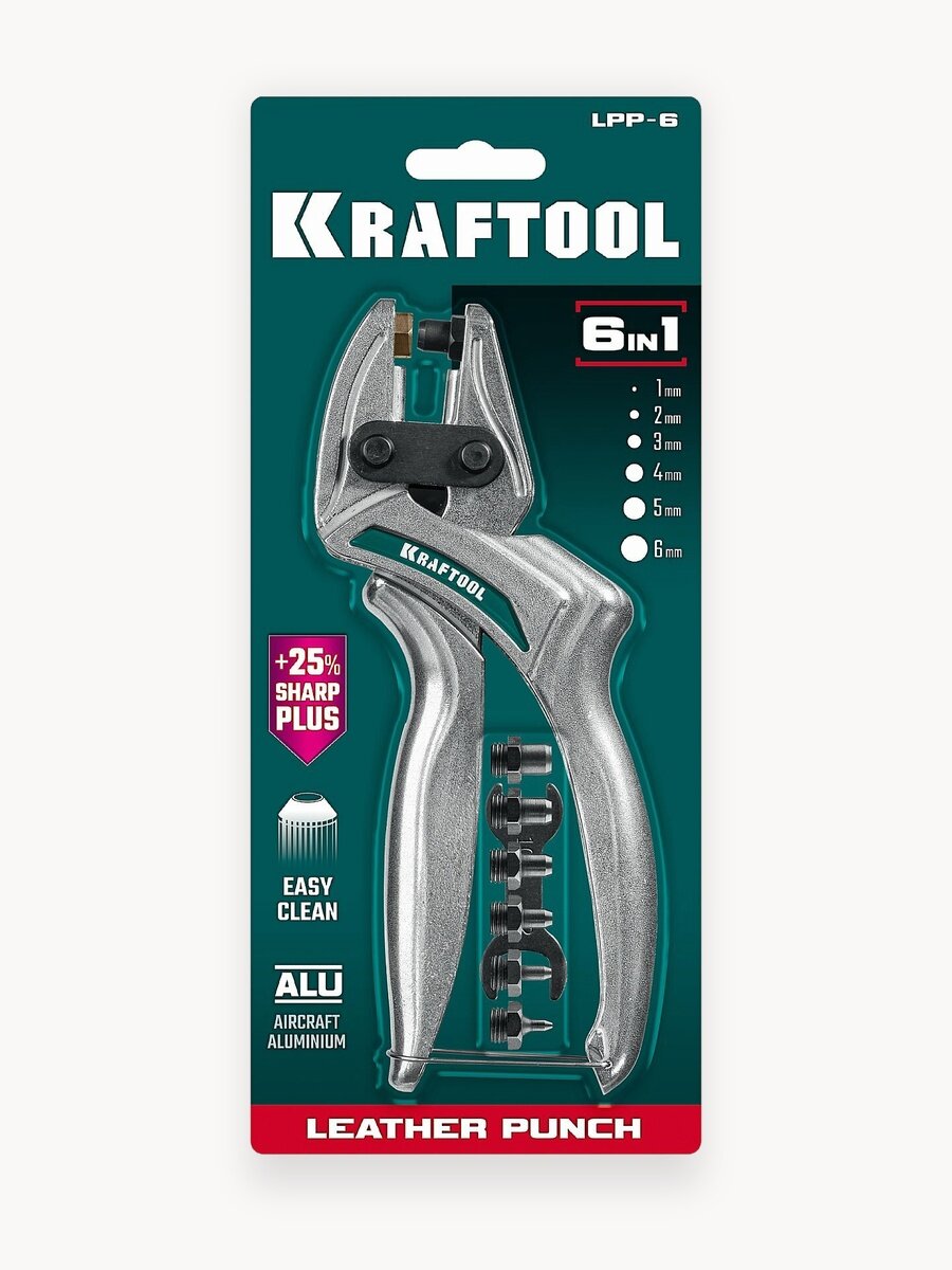 KRAFTOOL LPP-6 с набором насадок 1-6 мм, мощный дырокол для кожи (22952)