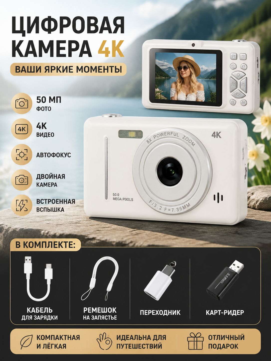 Цифровая Камера 4K Портативная Ретро-Камера CCD Камера Начального Уровня B