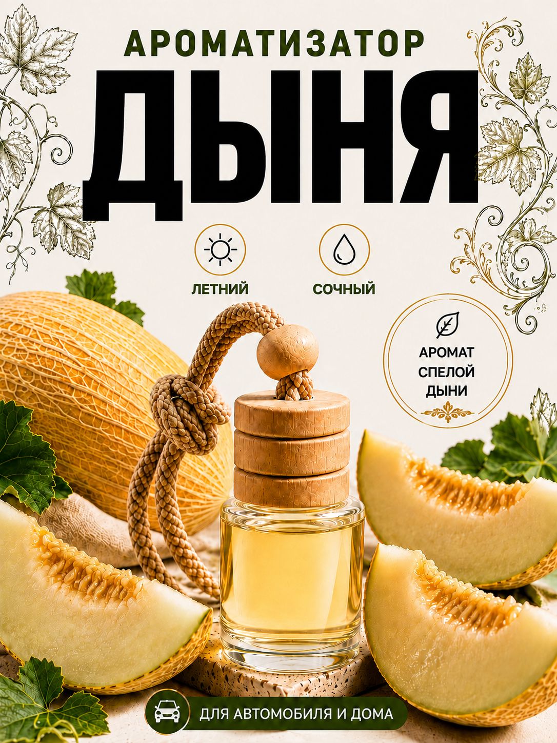 Ароматизатор для автомобиля Дыня, вонючка пахучка в машину, освежитель воздуха для автомобиля, автопарфюм