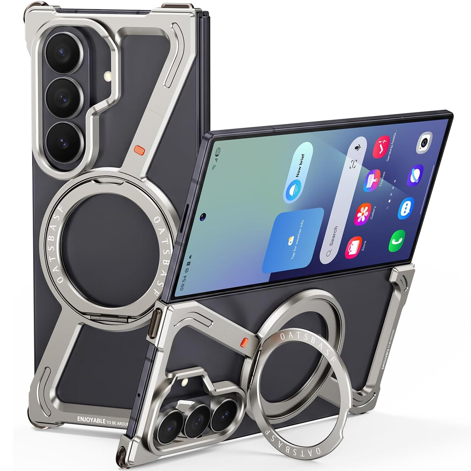 Минималистичный чехол OATSBASF для Samsung Galaxy Z Fold 8 Ultra, вращающийся на 360, подставка, алюминиевый металлический чехол-бампер без рамки, серый металлик