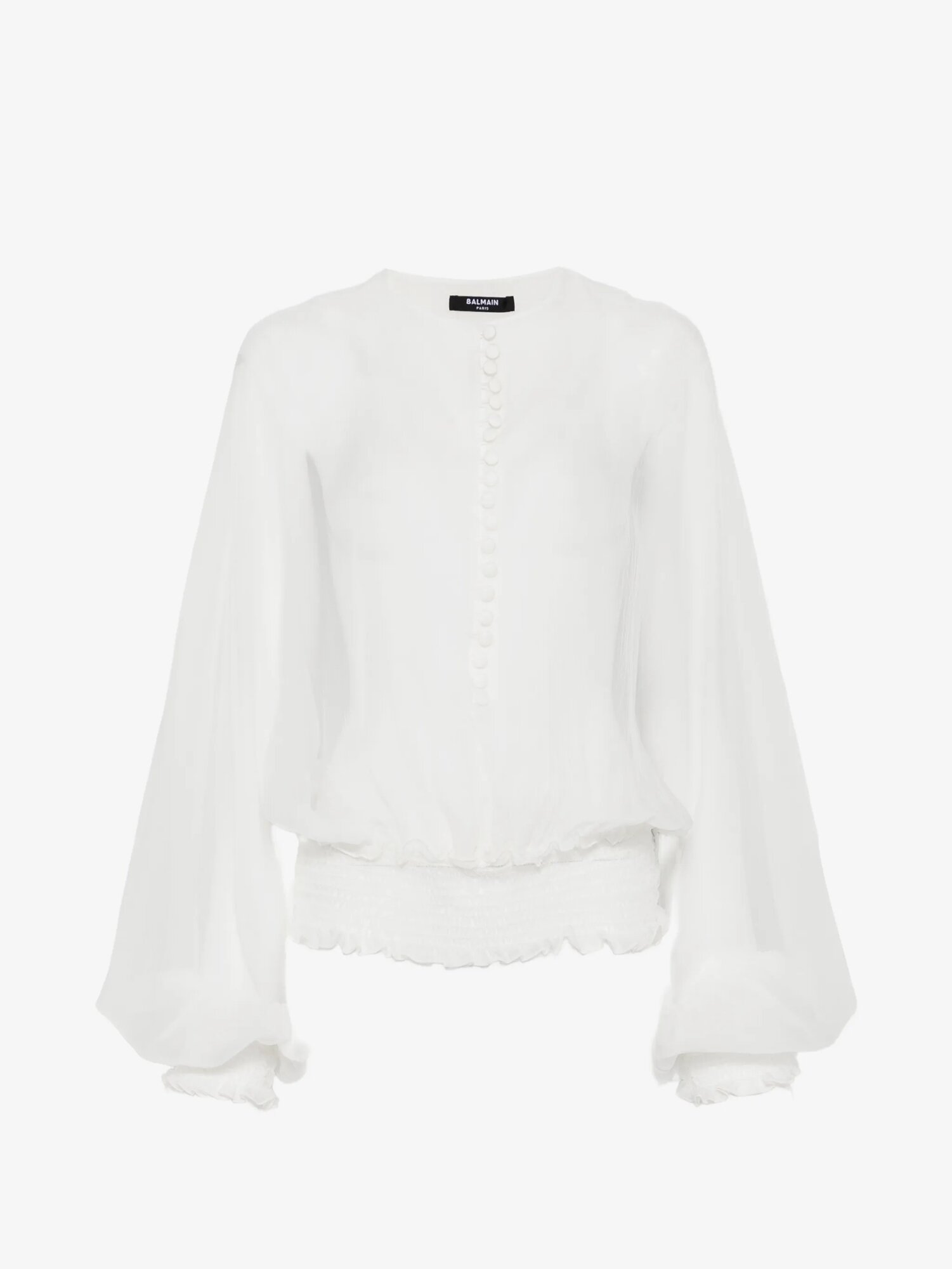 Блуза BALMAIN Smocked-waist silk-chiffon blouse