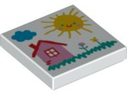 Деталь Lego 3068pb1882 Tile 2 x 2 with Drawing of Cloud, Sun, House, and Flowers Pattern