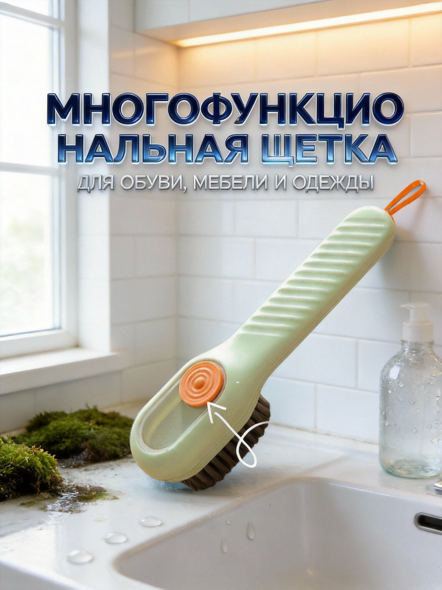 Многофункциональная щётка с дозатором для обуви и подошвы, для чистки ковров и разных поверхностей белая