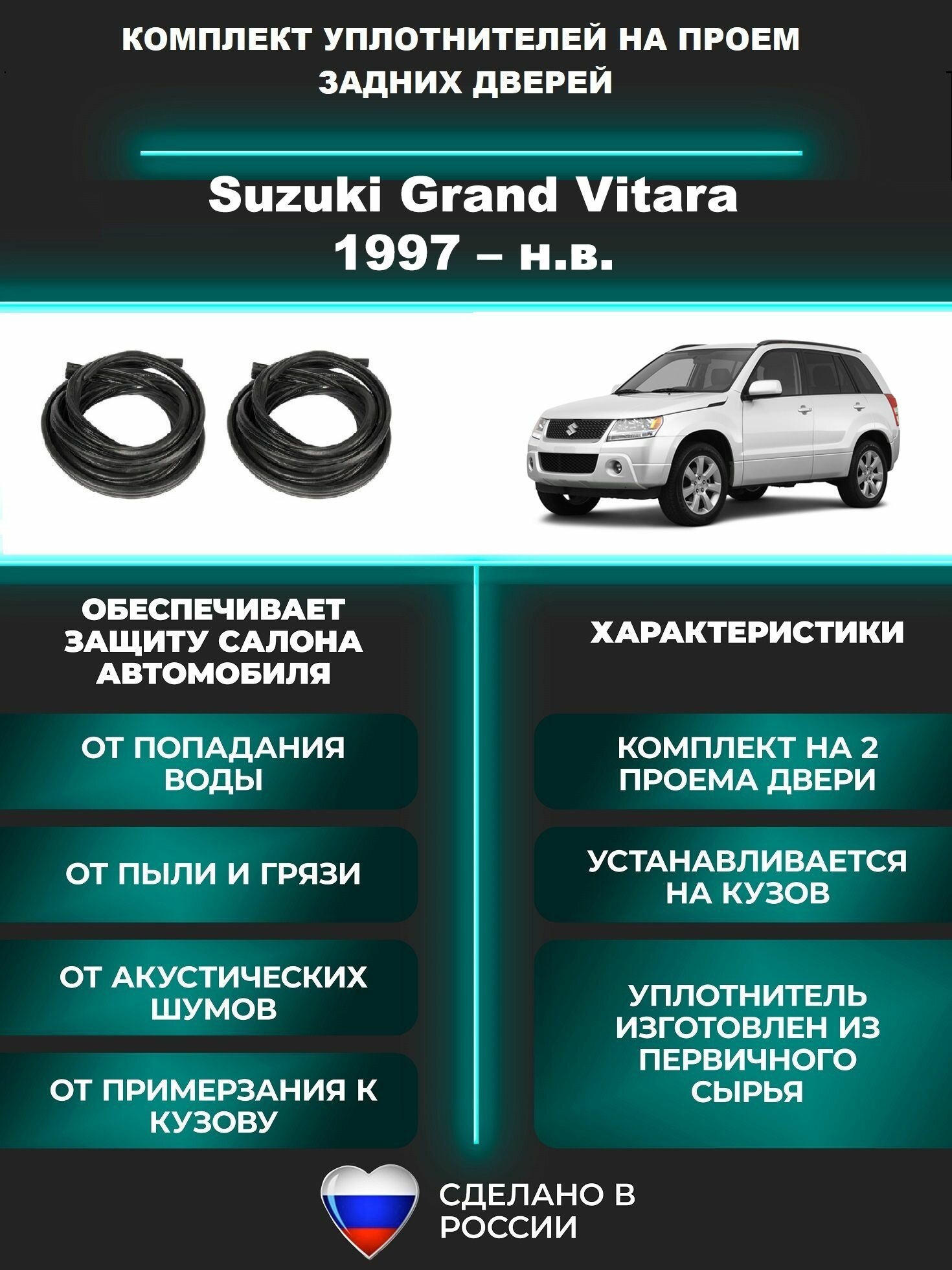 Комплект уплотнителей проема задних дверей подходят на Suzuki Grand Vitara 1997-н. в./ Сузуки Гранд Витара - 2 штуки