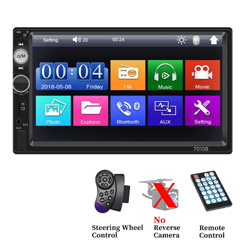 Автомагнитола 7" 2 DIN MP5 плеер с сенсором, FM, Bluetooth, SWC