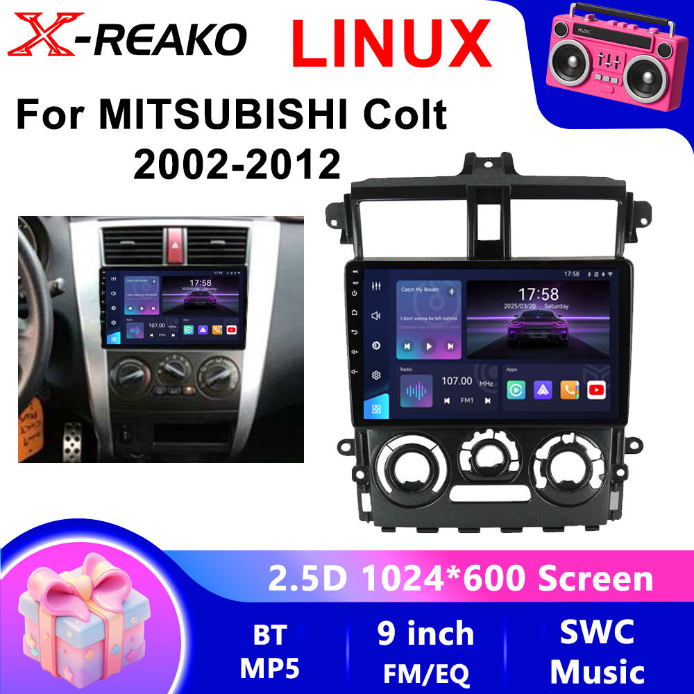 Магнитола Android 9 дюймов для Mitsubishi Colt/Colt+ 2004-2012 (правый руль) 2DIN с GPS, Wi-Fi CarPlay/Android Auto