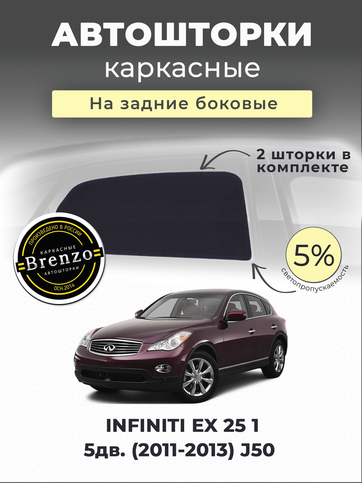 Каркасные шторки INFINITI EX 25 1 Кроссовер 5дв. (2011 - 2013) J50 на задние двери 5%, сетки от солнца в машину