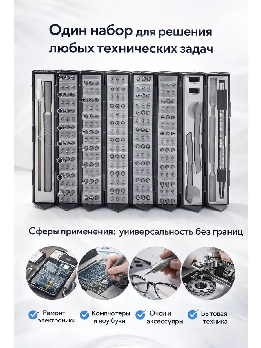 Набор инструментов King'sdun 128в1, для точных работ, магнитный наконечник, со сменными битами