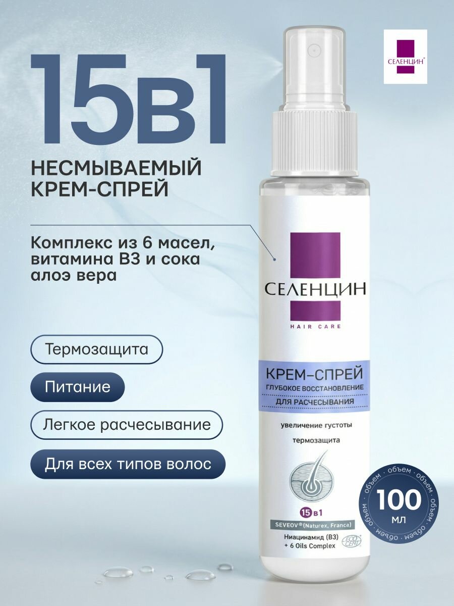 Hair Care 15 в 1 Несмываемый Лосьон-Спрей для Легкого Расчесывания и Термозащиты, 100 мл