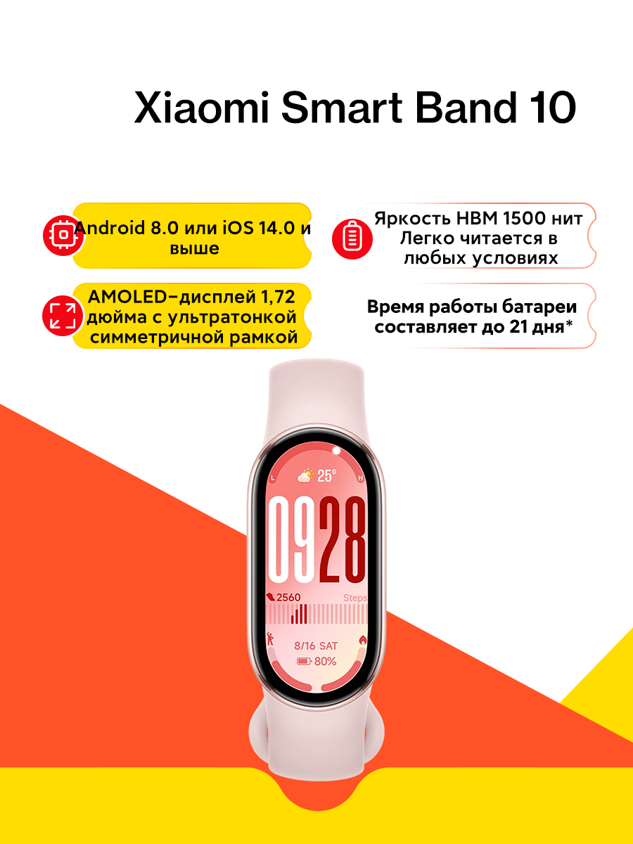 Фитнес-браслет Xiaomi Smart Band 10 (EAC), Mystic Rose, Розовый, 1,72"