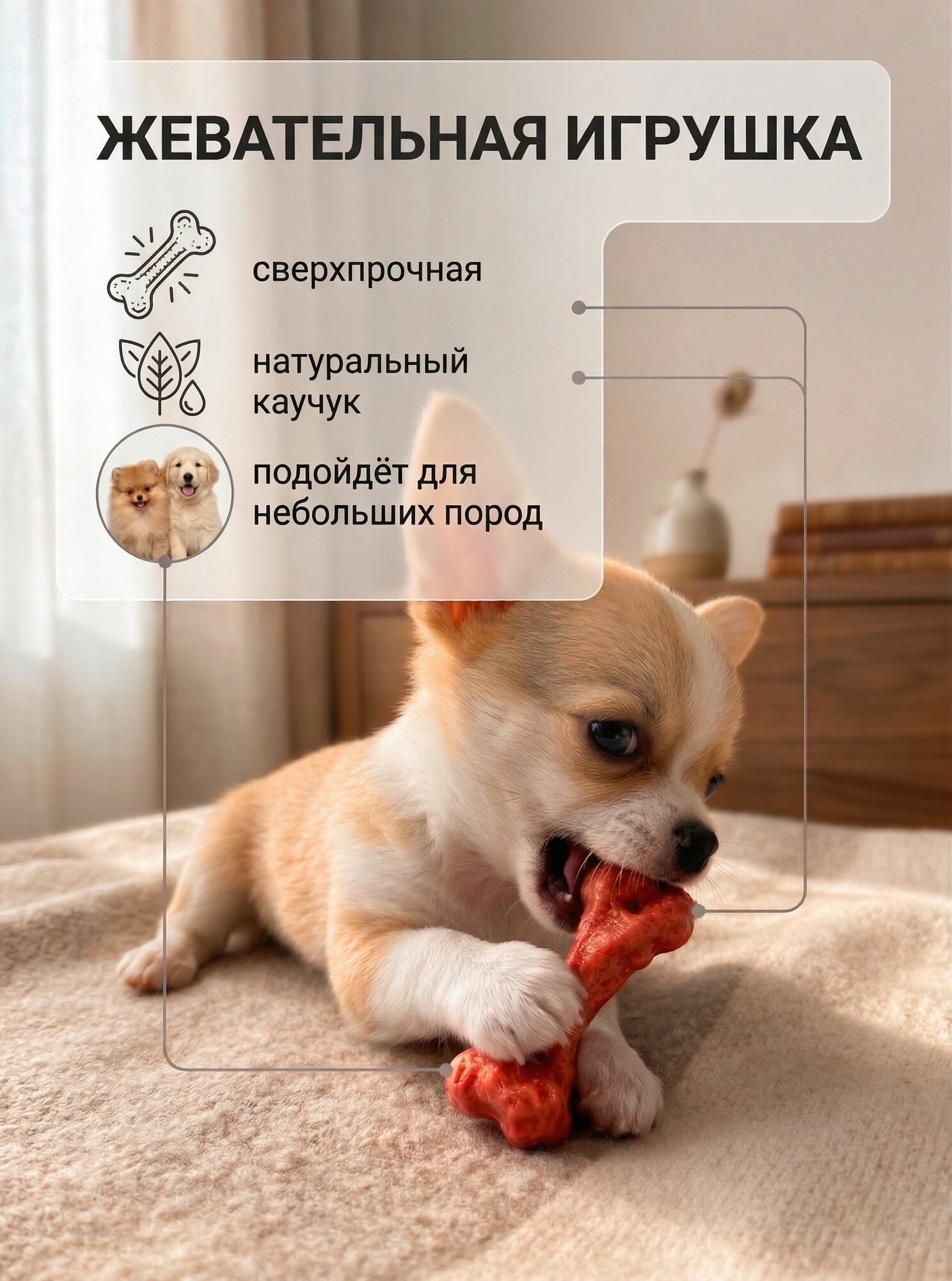 Сверхпрочная жевательная игрушка, для массажа десен, для собак малых пород