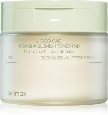 Тоник для ухода за кожей Celimax Ji Woo Gae Cica BHA Blemish Toner Pad, 60 шт.