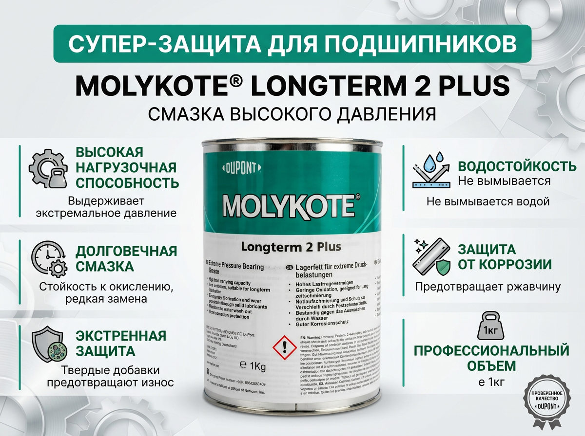 Пластичная смазка Molykote Longterm 2 Plus с дисульфидом молибдена, 1 кг