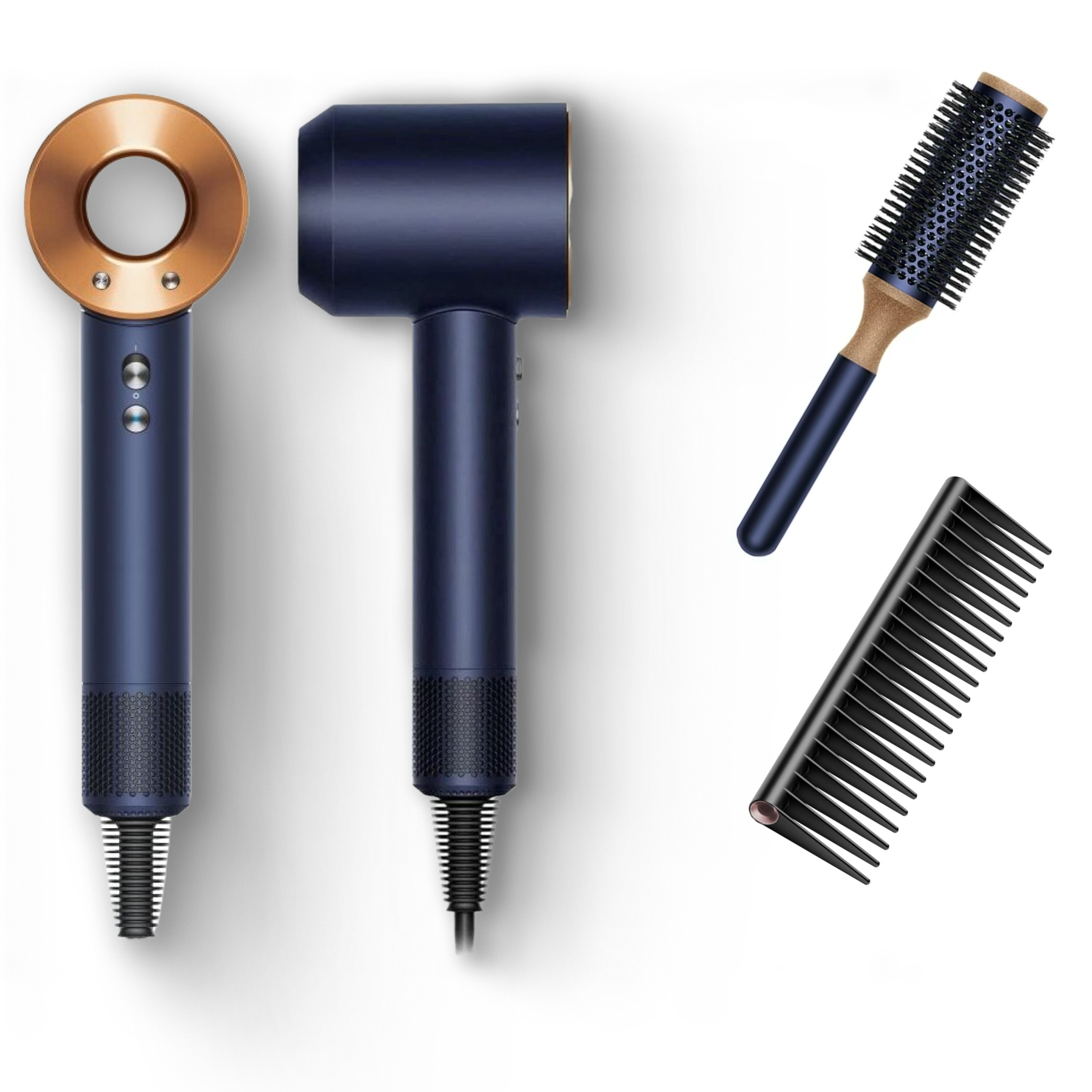 Фен Dyson HD07 Prussian blue / Rich copper без кейса EU , 3 насадки + круглая расческа и расческа-гребень, вилка для РФ