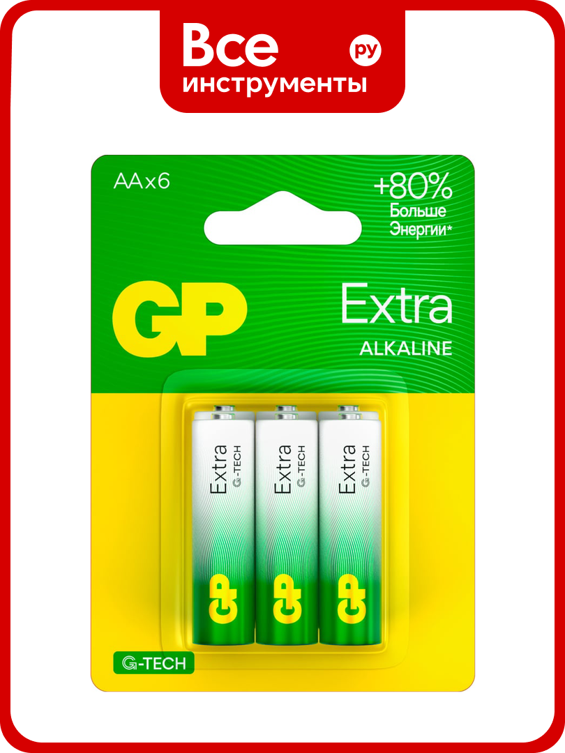 Батарейки GP АА пальчиковые алкалиновые Extra Alkaline, набор 6 шт (15AXA21-BC6) 15783878