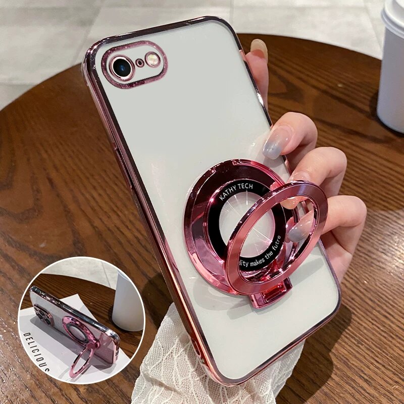 Чехол для iPhone 6s Plus из прозрачного силикона с подставкой в цвете розового золота
