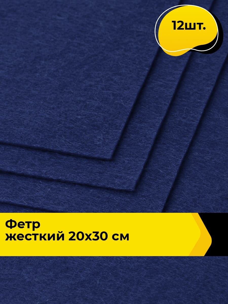 Фетр цветной листовой для рукоделия жесткий 0.1 см, 20x30 см, 12 шт.