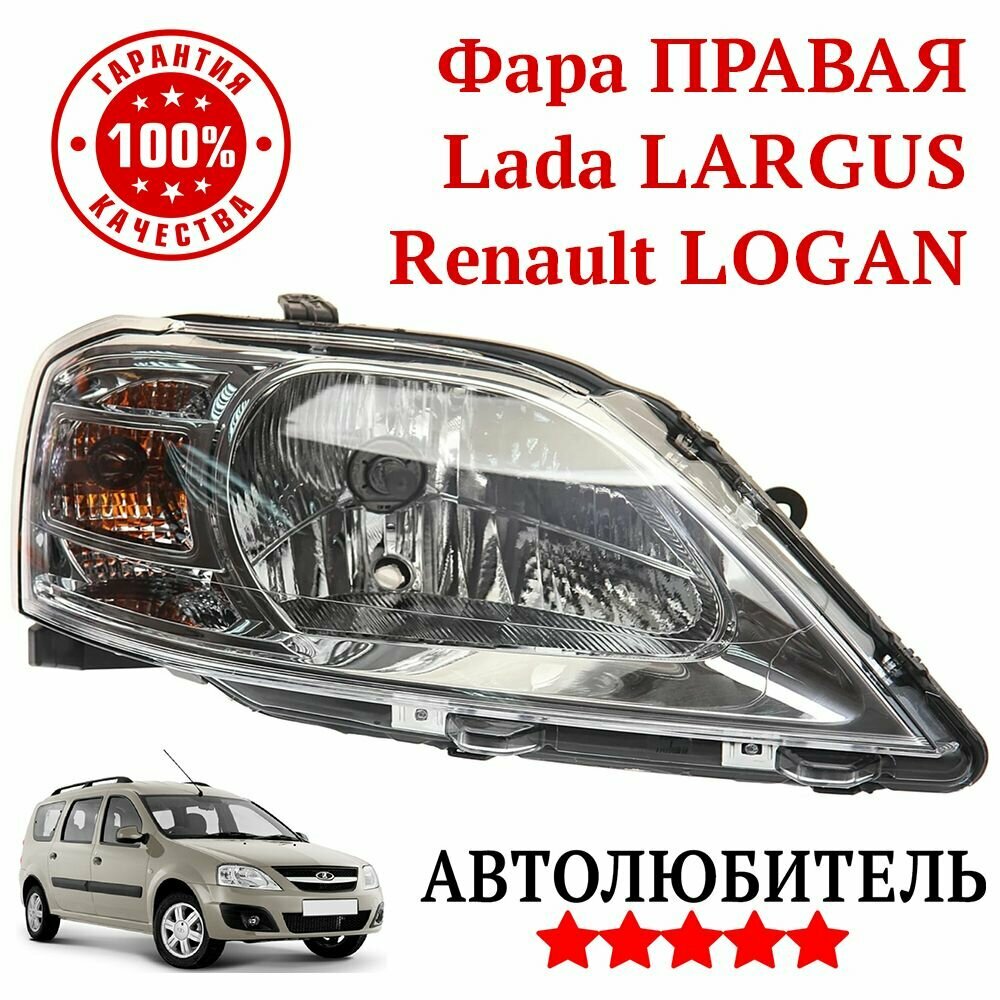 Фара правая для Лада Ларгус 1 Рено Логан 1 Фара передняя для Lada Largus Renault Logan Пассажирская сторона. Заводское Пр-во.