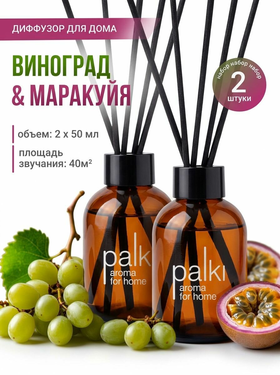 Ароматический диффузор для дома, ароматизатор для дома набор 2 шт 50 мл Виноград и Маракуйя