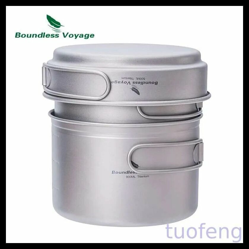 Титановый Набор Посуды Boundless Voyage Ti2036C - 3 В 1 (500/900/1080 Мл), Лёгкие Кастрюли И Миски Из Чистого Титана TA1 Для Кемпинга, Туризма И Походов