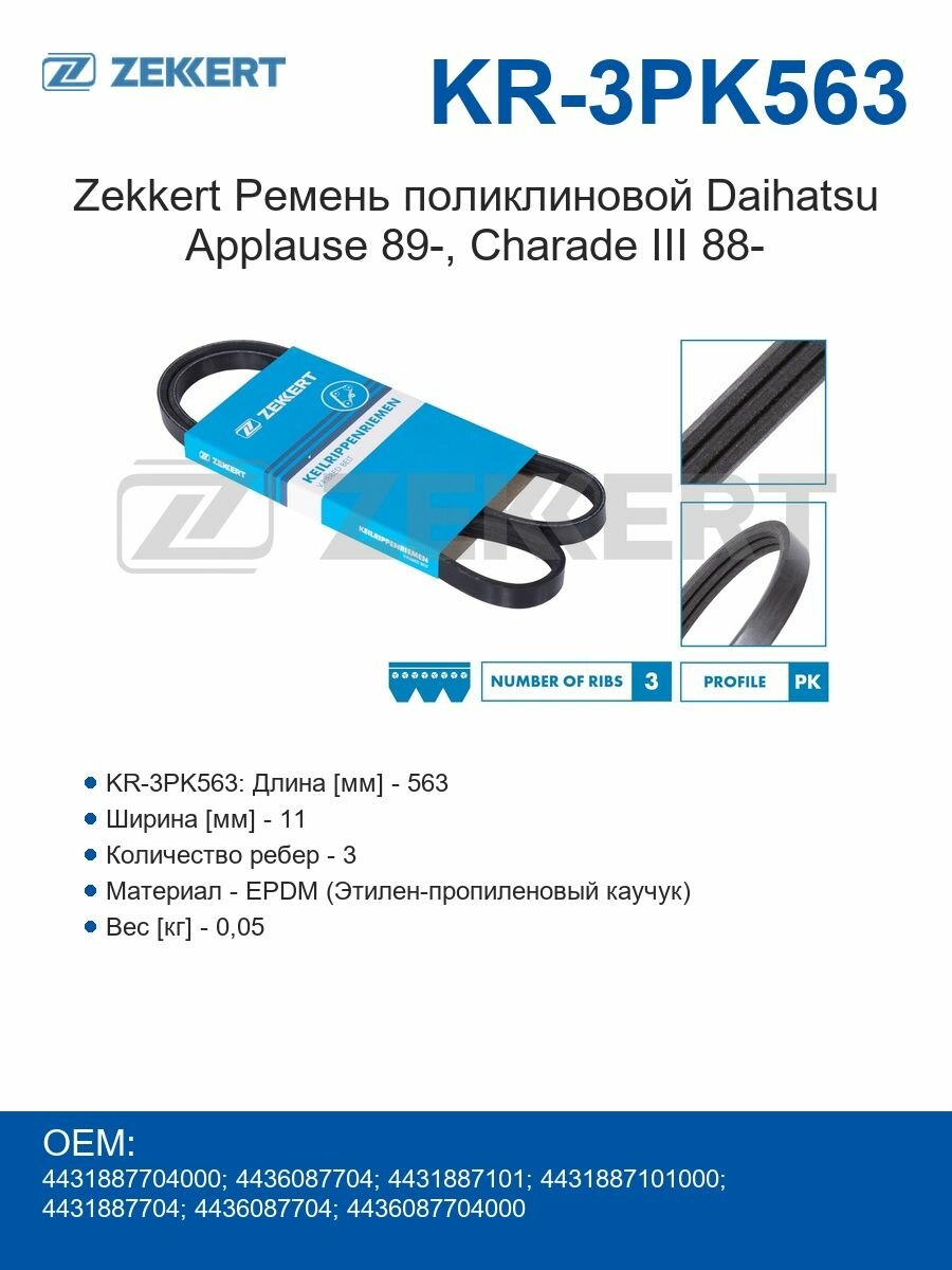 Zekkert Ремень поликлиновой Daihatsu Applause 89-, Charade III 88-