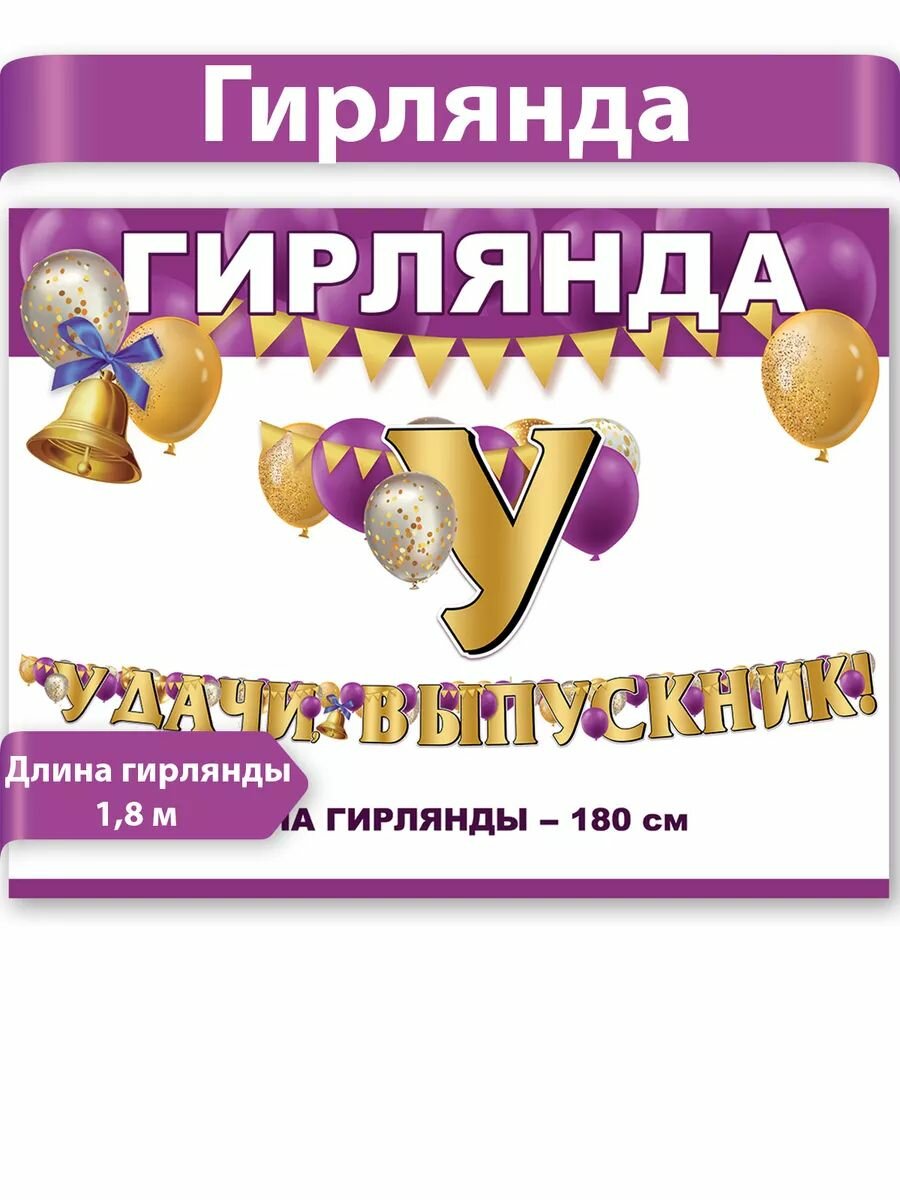 Гирлянда - растяжка Удачи выпускник 180см на стену