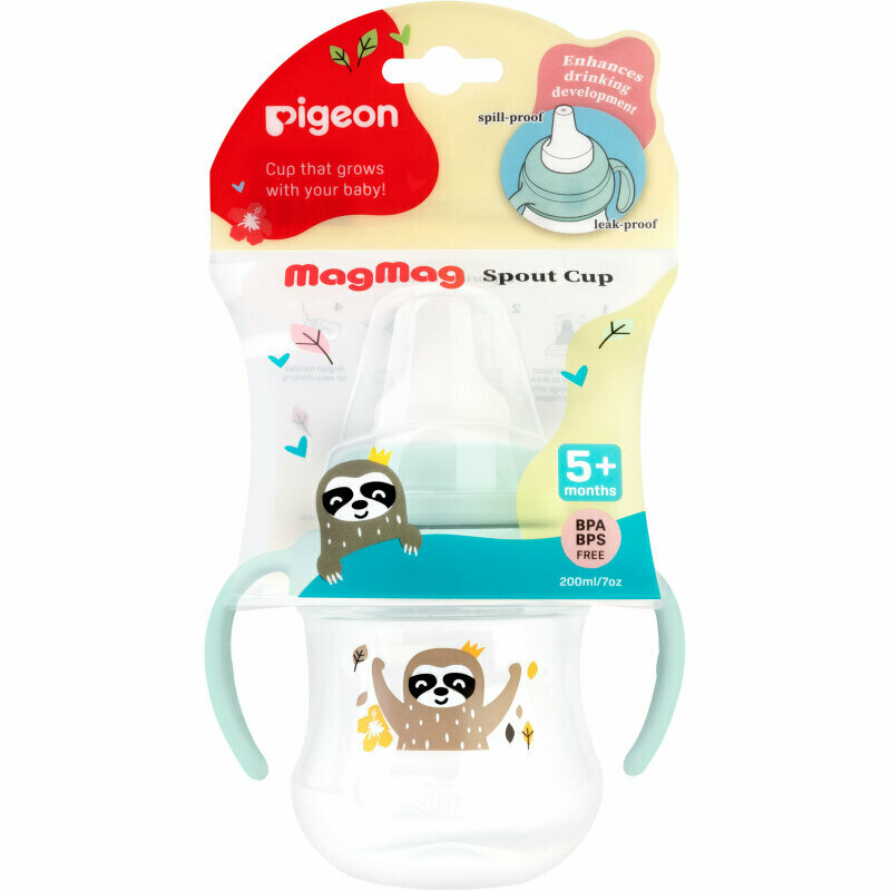 Поильник Pigeon MagMag c мягким носиком 5 месяцев "Ленивец", 200мл