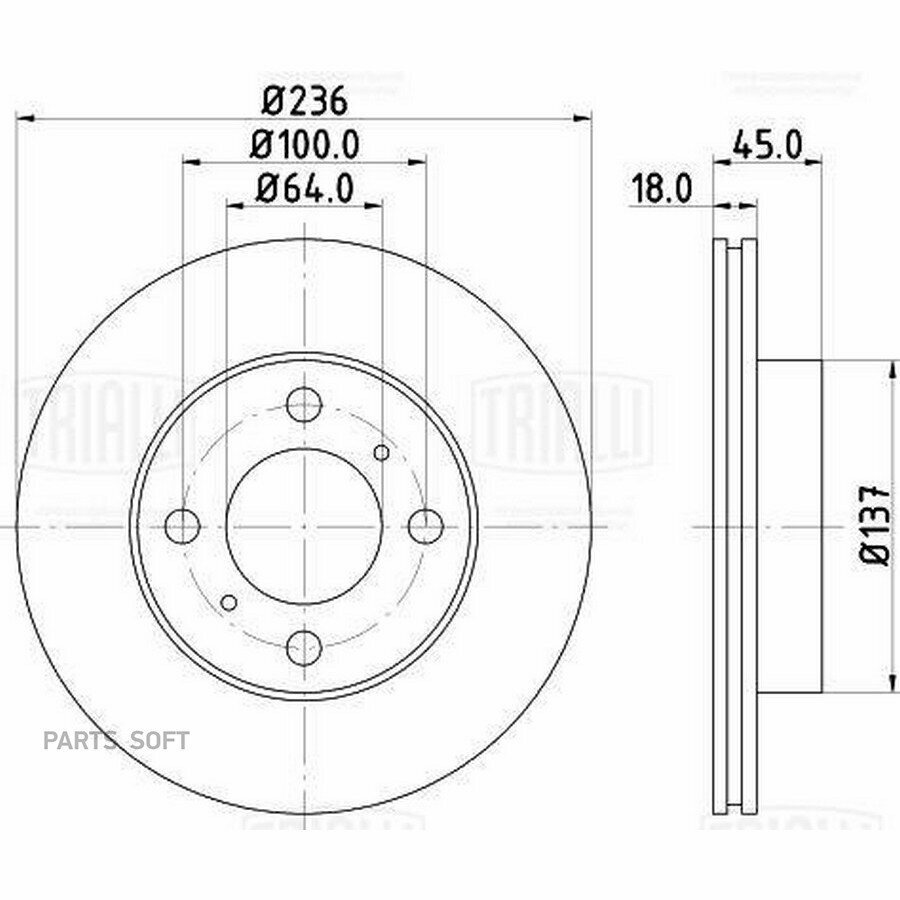 TRIALLI DF117413 Диск торм. Mitsubishi Carisma (95-)/Lancer (95-) перед. d=236 (DF 117413)