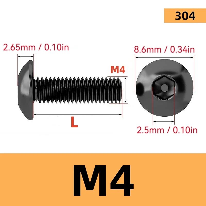 Черные винты из нержавеющей стали SS304 M4-M8 для мотоциклов HDBT-M4-10Pcs, x30mm