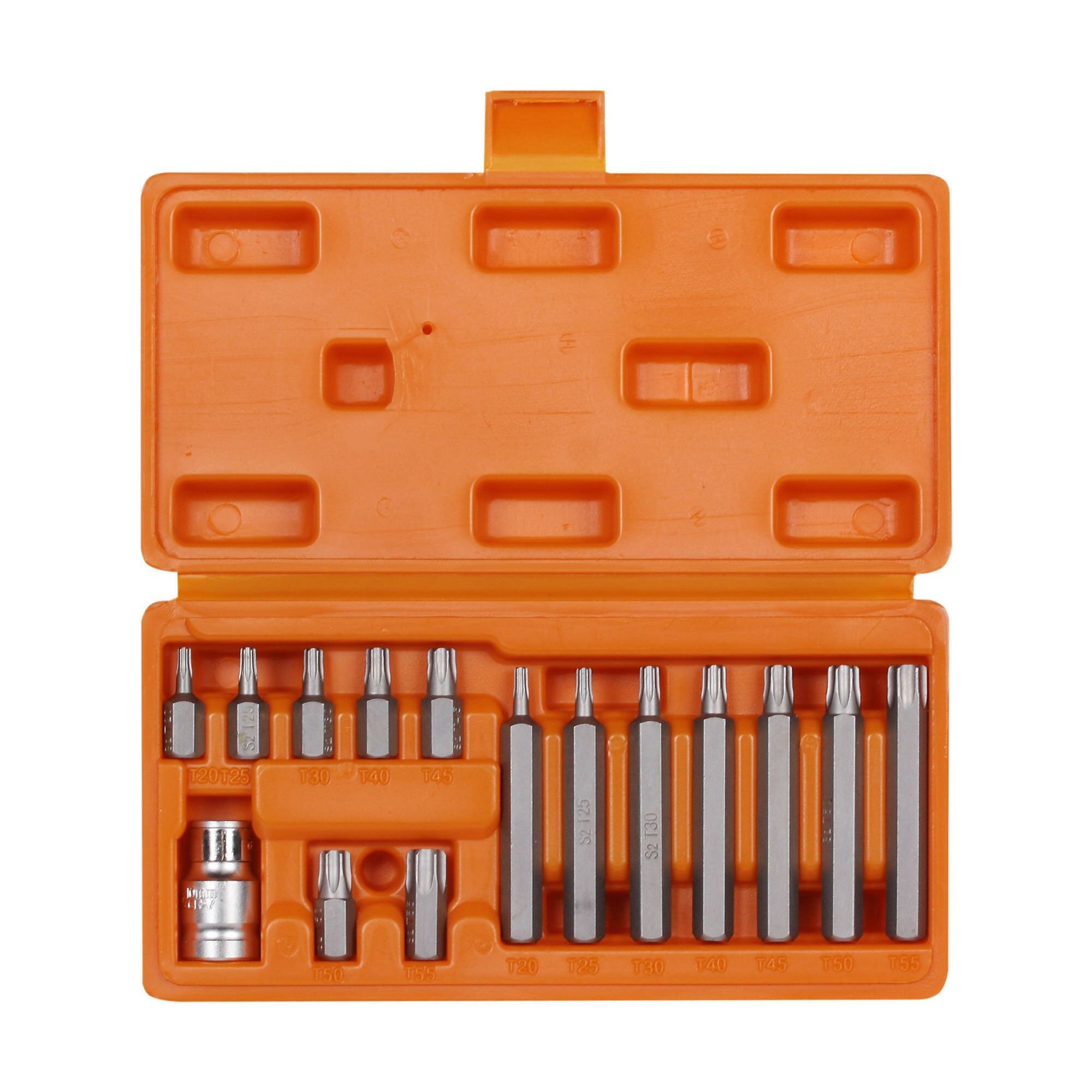 Набор вставок бит TORX (Т) 3/8" (T20 T55) удл. 30, 75мм 15 предм. (AIRLINE)