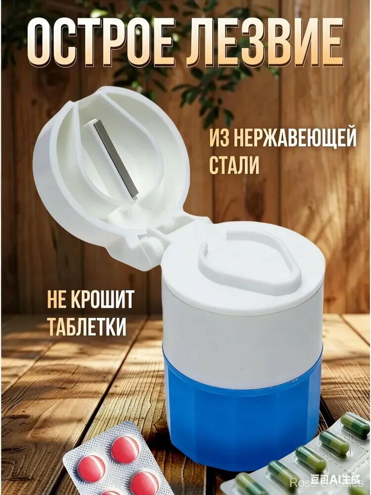 Таблеткорезатель Фармацевтическая Мельница, пластиковый, с контейнером, 10 таблеток, белый/розовый — фото 1