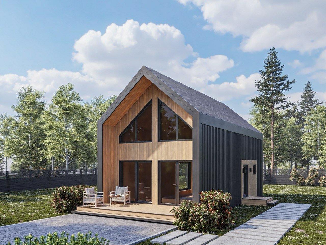 Проект каркасного дома Барн Хаус «Константин» 5×11 м — 55 м²