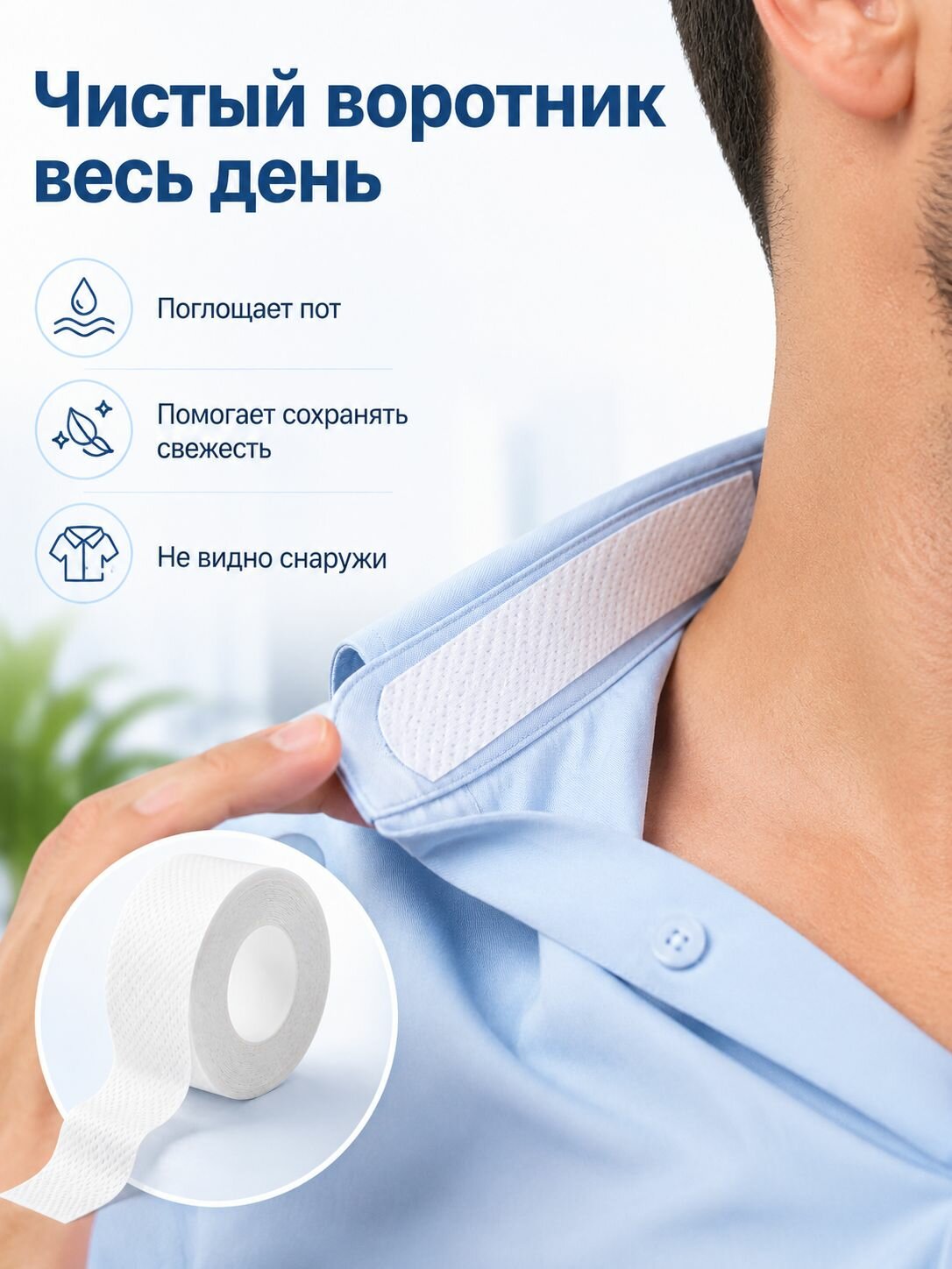 Одноразовая лента от пота в рулоне, впитывающая, для рубашек, кепок и манжет