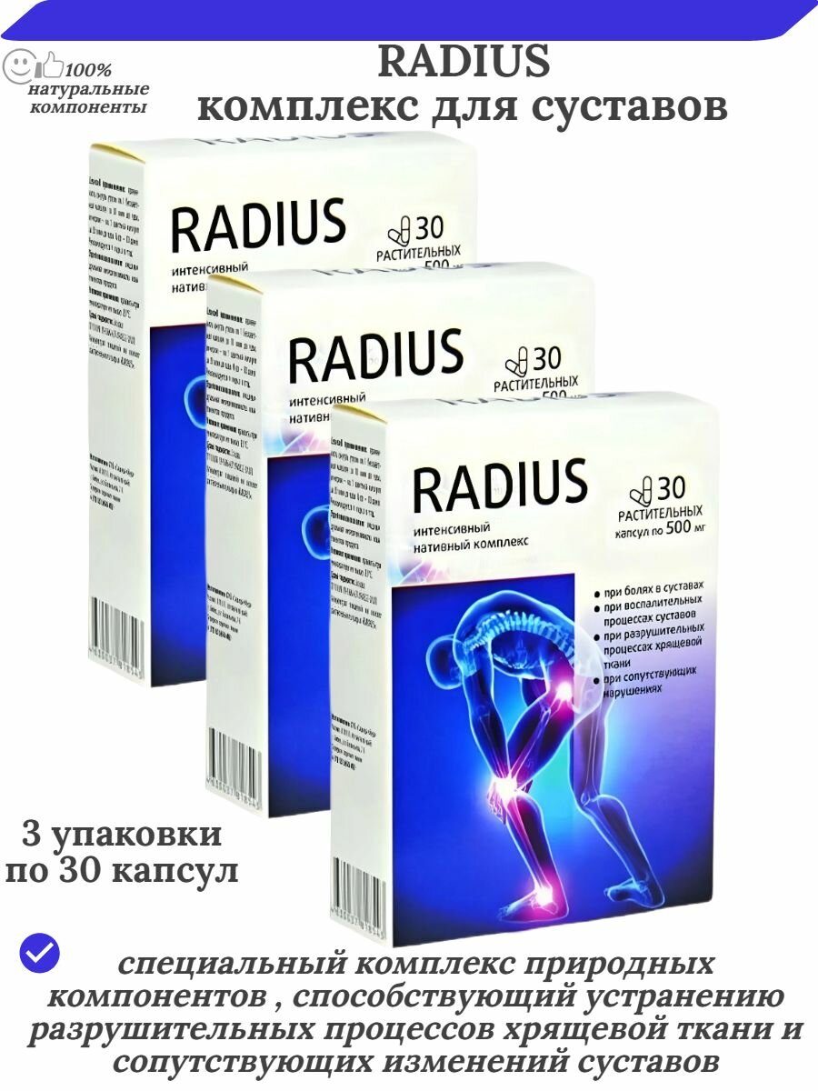 RADIUS Сашера-Мед для суставов и хрящей, 3 упаковки по 30 капсул по 500 мг