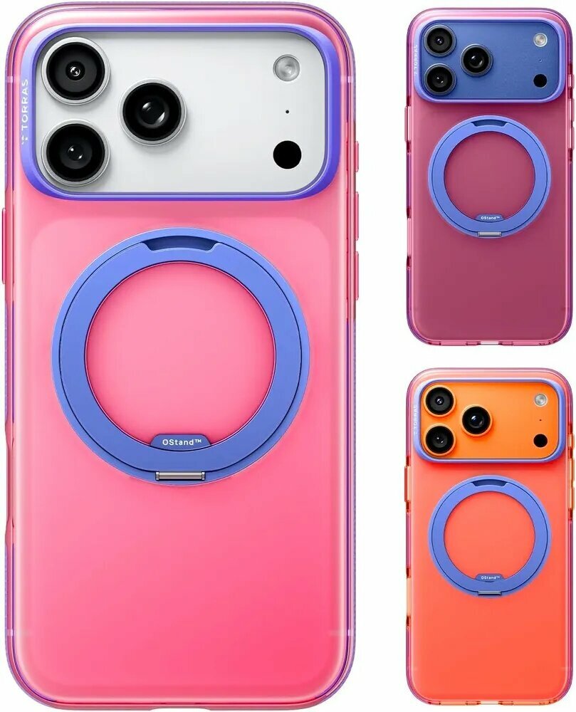 Чехол TORRAS O3 Hue для iPhone 17 Pro имеет амортизирующую воздушную подушку и яркий дизайн с контрастными цветовыми блоками.