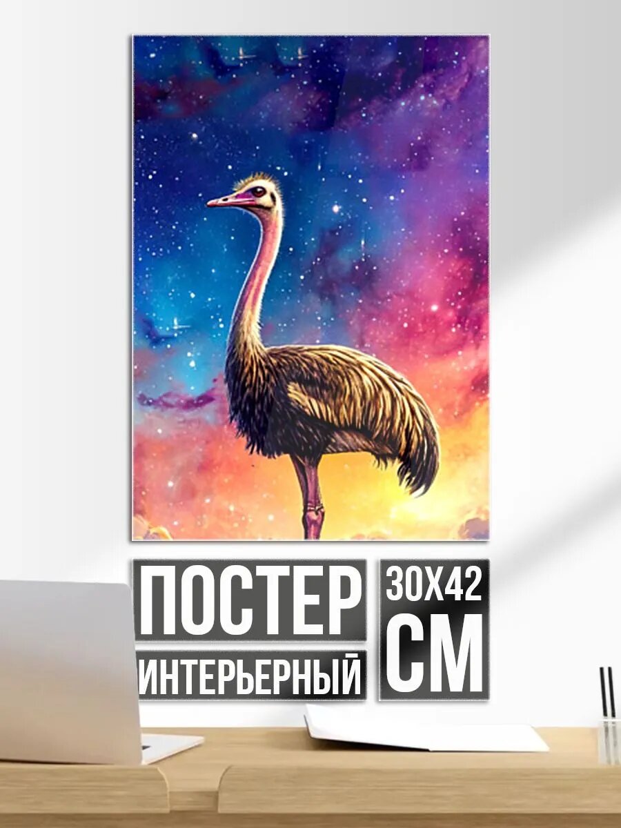 Постер на стену Страус и звездное небо