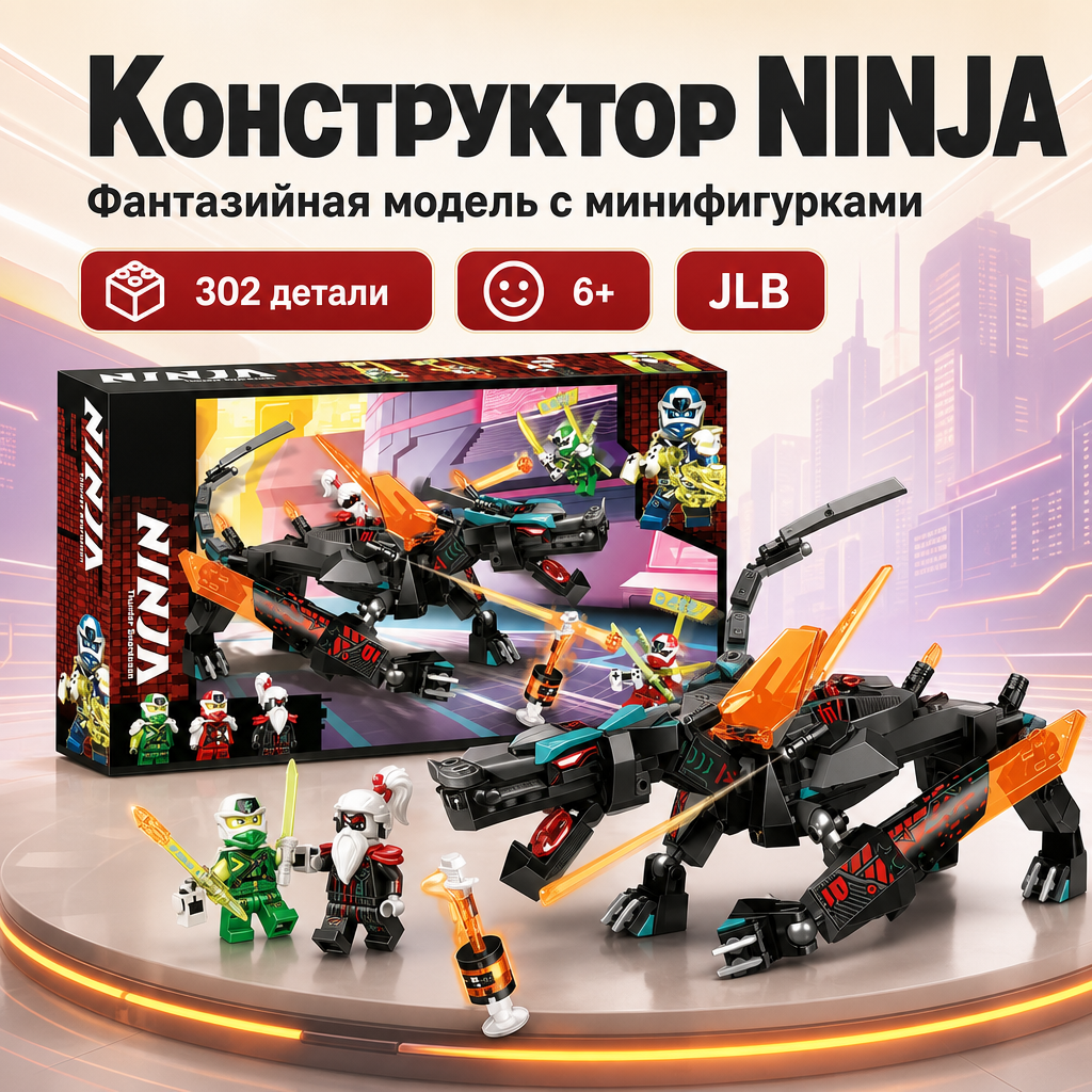 Конструктор Ninja, Дракон, 302 деталей, подарок для детей и взрослых