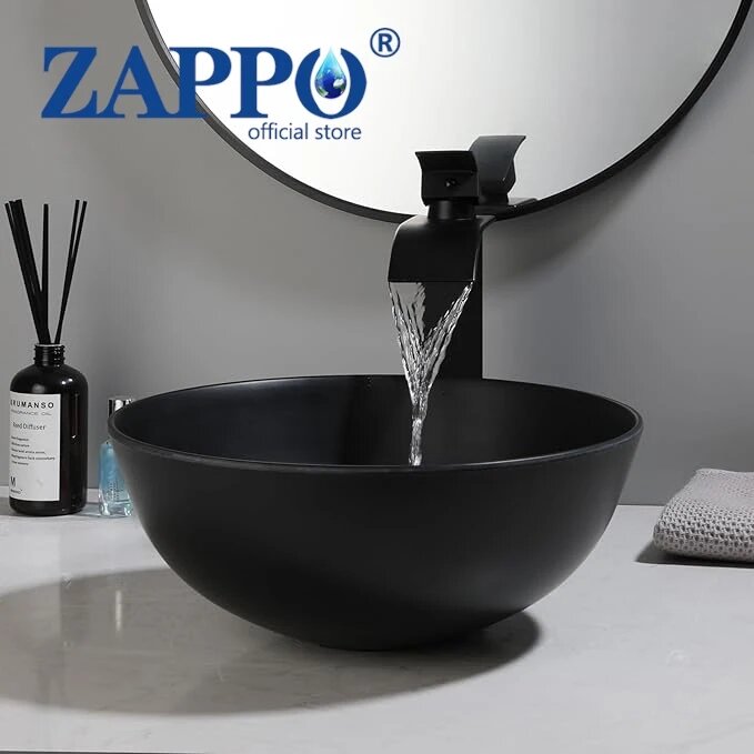 Чан для ванной ZAPPO, чаша для умывальника, умывальник-чаша с смесителем и сливом в комплекте, большой черный овальный современный умывальник над счетчиком
