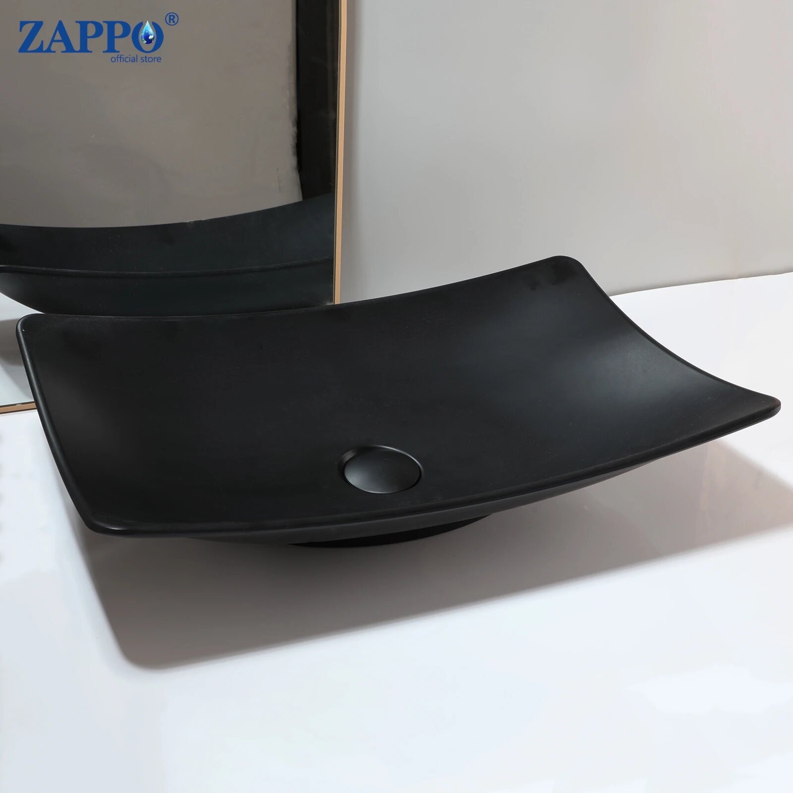 Станция для умывания ZAPPO Bathroom Vessel Sink Bowl Washbasin Vessel Sink с смесителем и сливом в комплекте Большая черная овальная современная раковина над счетчиком