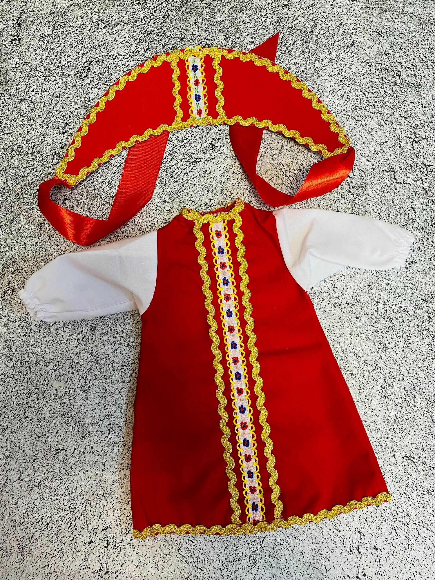 Одежда для куклы Русский народный костюм (платье и кокошник), для куклы 30-35см.