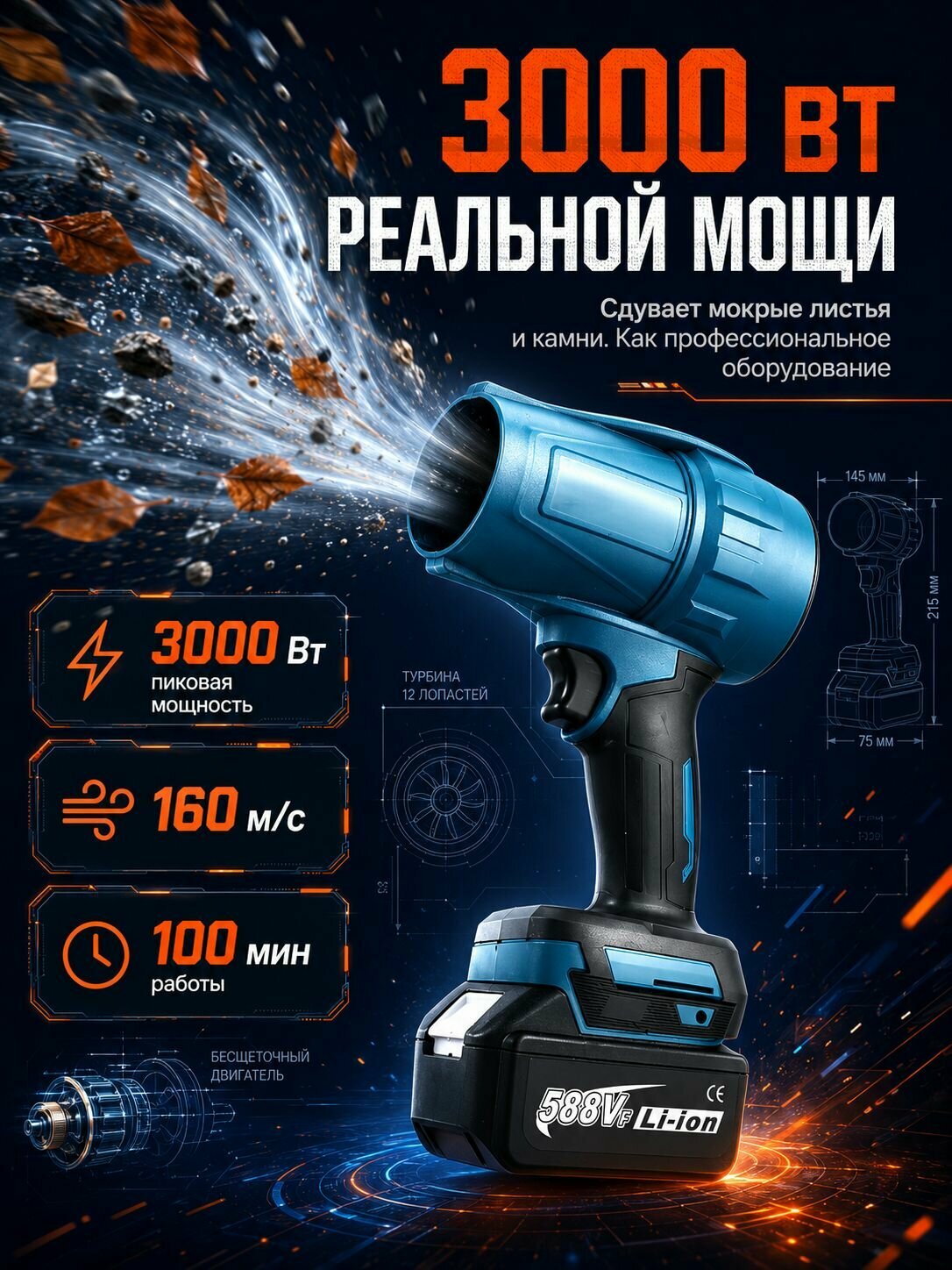 Воздуходувка аккумуляторная мощная