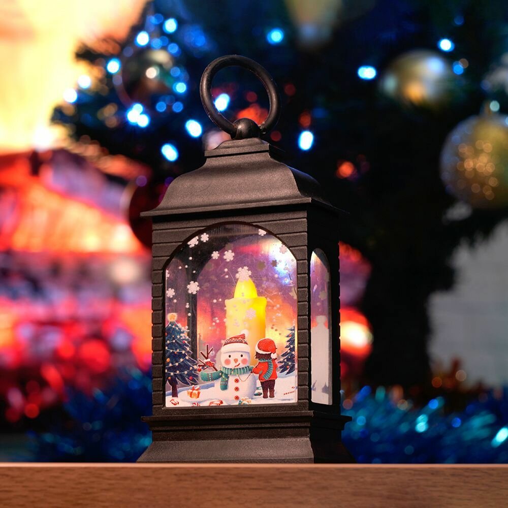 Световая фигура Свеча "Снеговик" 1LED (батарейки в компл), 2700K, 12,5см, черный, LT128, FERON 51456