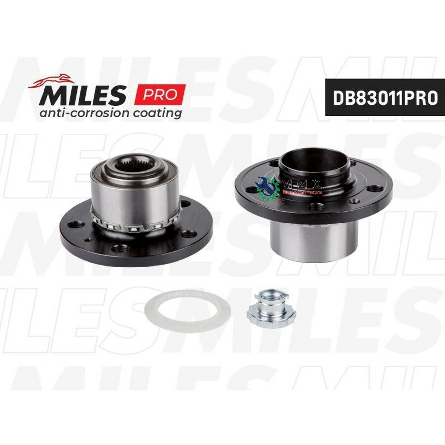 MILES DB83011PRO Ступица с подшипником передняя с ABS (серия PRO с антикоррозийным покрытием), AUDI A1/A2/SKODA/VW POLO IV-V 99-. DB83011PRO