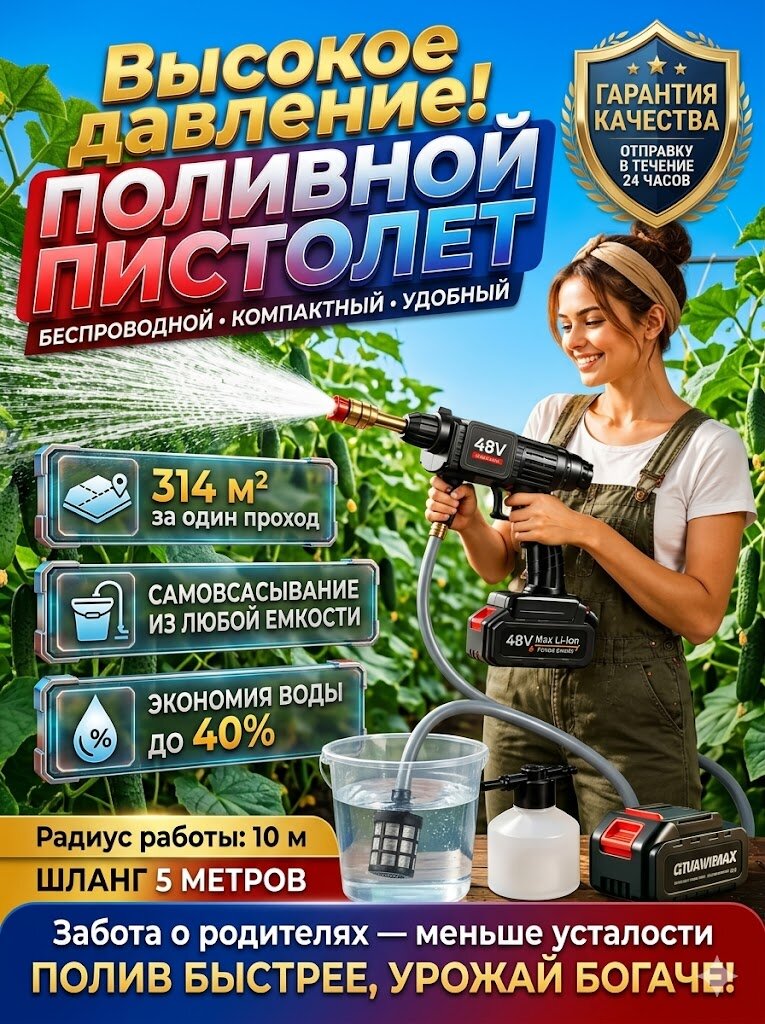 Насос аккумуляторный для полива из бочки, 48V