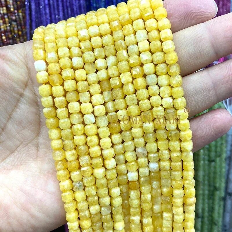 Натуральные бусины янтарь халцедон LUOMAN XIARI 5 мм 5x5mm 58-60pcs, Желтый, yellow