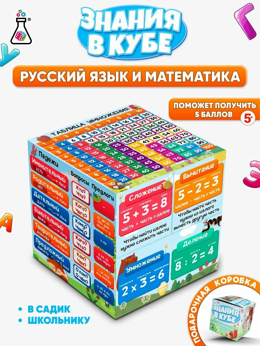 Кубик wow таблица умножения правила русского языка / шпаргалка для детей к школе / для начальных классов